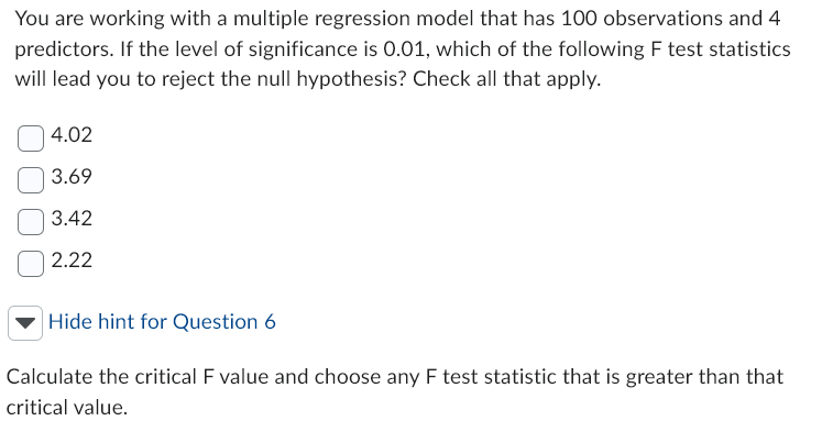 Solved If a multiple regression dataset has 6 predictors, | Chegg.com
