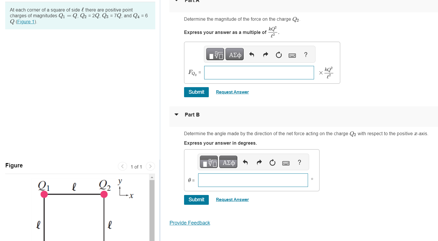 Solved At each corner of a square of side l ﻿there are | Chegg.com