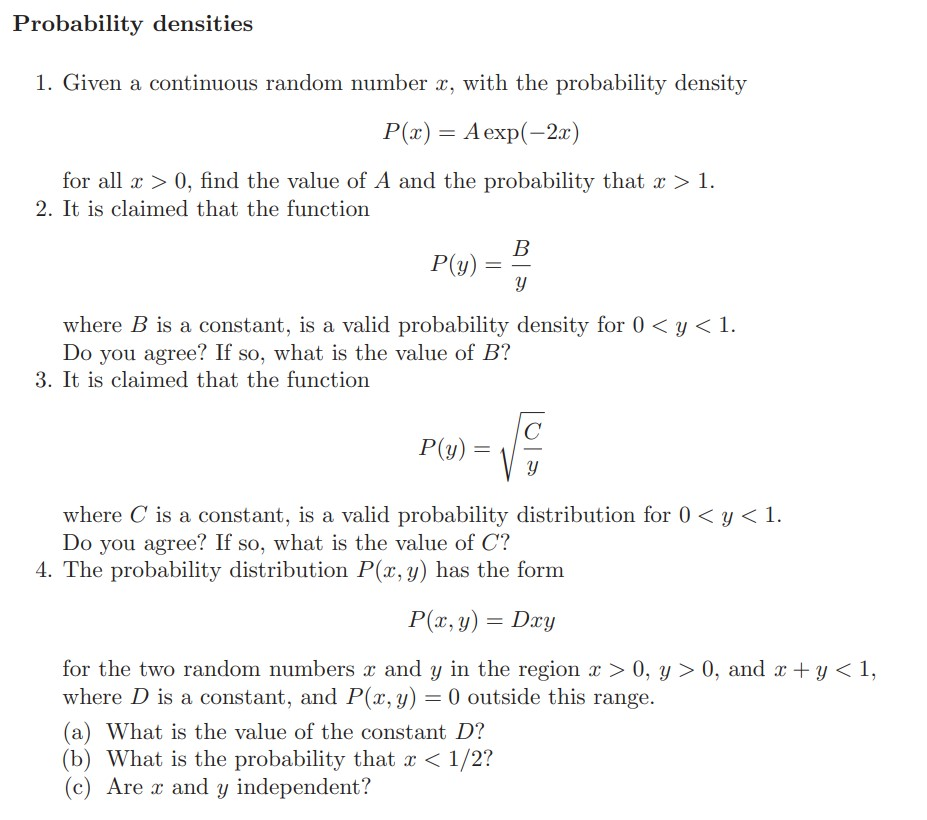 Solved Probability densities 1. Given a continuous random | Chegg.com