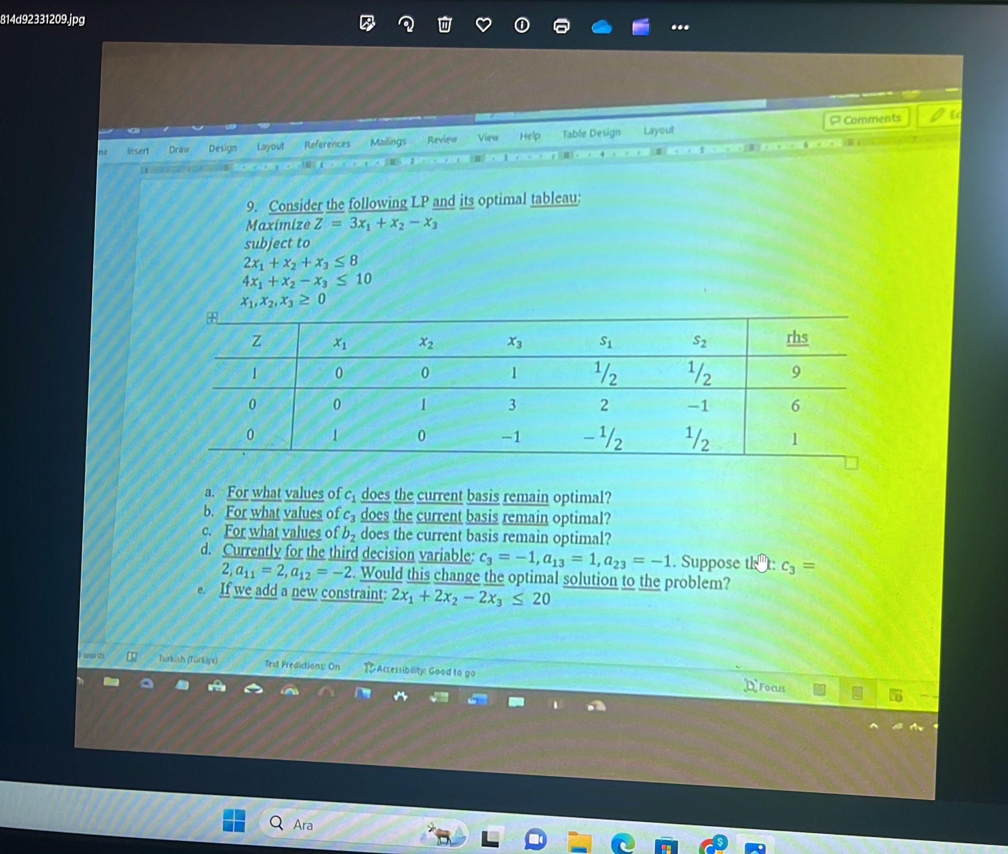 Solved Consider the following LP and its optimal tableau: | Chegg.com