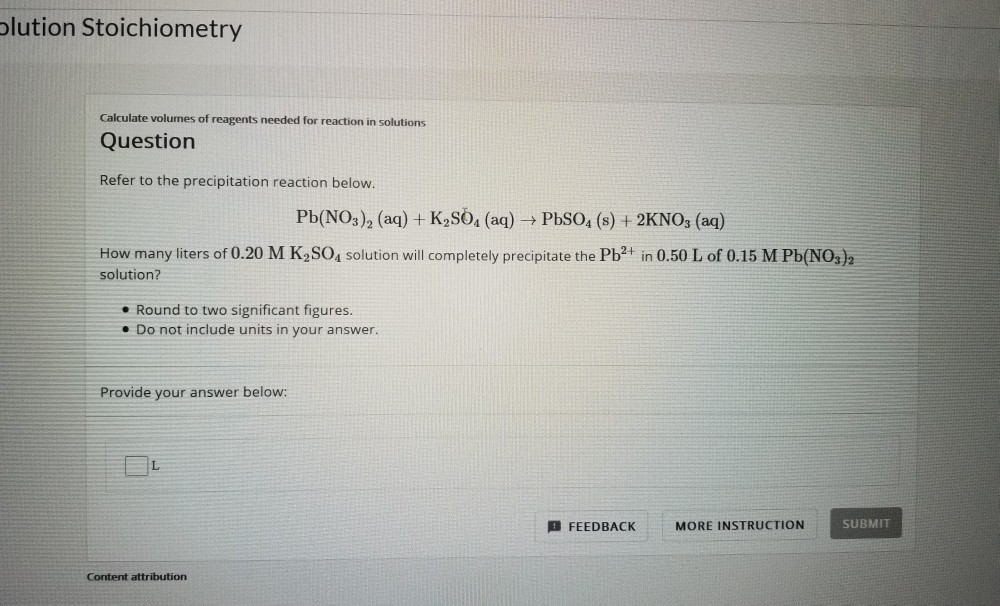 Solved blution Stoichiometry Calculate volumes of reagents | Chegg.com