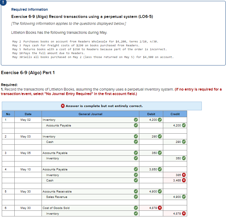 Solved Required Information Exercise 6-9 (Algo) Record | Chegg.com