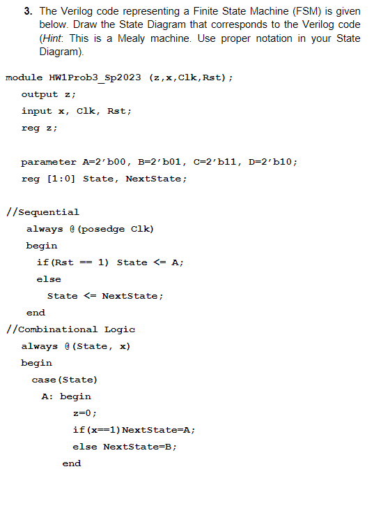 Solved 3 The Verilog Code Representing A Finite State