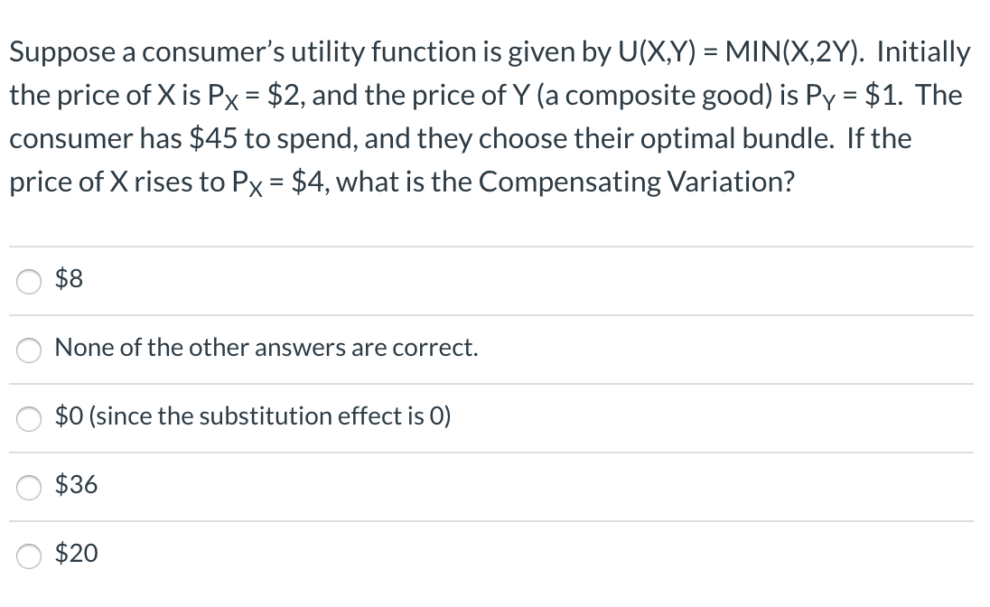 Solved Suppose a consumer's utility function is given by | Chegg.com