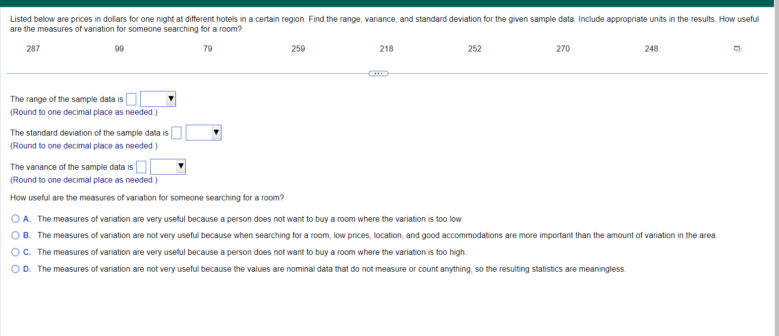 Solved are the measures of variation for someone searching | Chegg.com