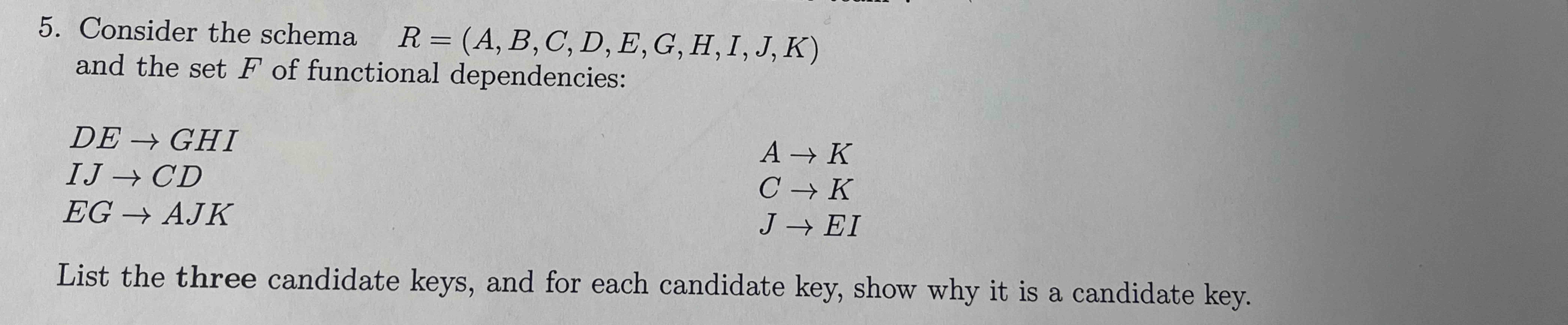 Solved Consider the schema R=(A,B,C,D,E,G,H,I,J,K)and the | Chegg.com