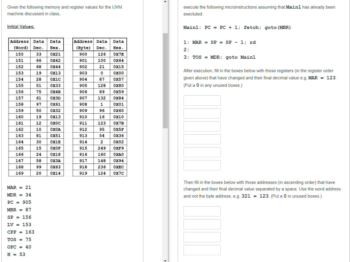 Given the following memory and register values for | Chegg.com
