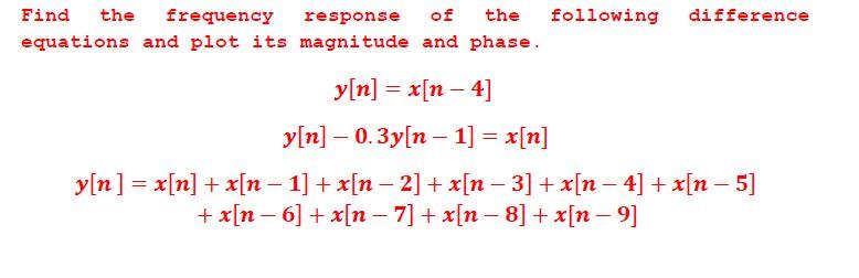 Solved difference Find the frequency response of the | Chegg.com