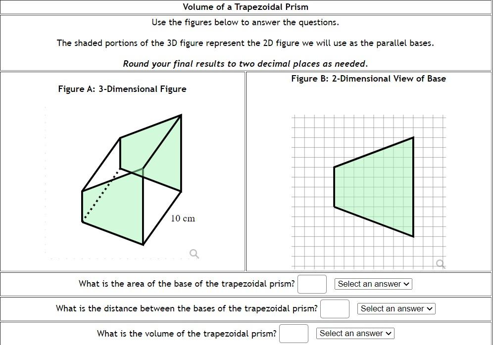 Solved Volume of a Trapezoidal Prism Use the figures below | Chegg.com