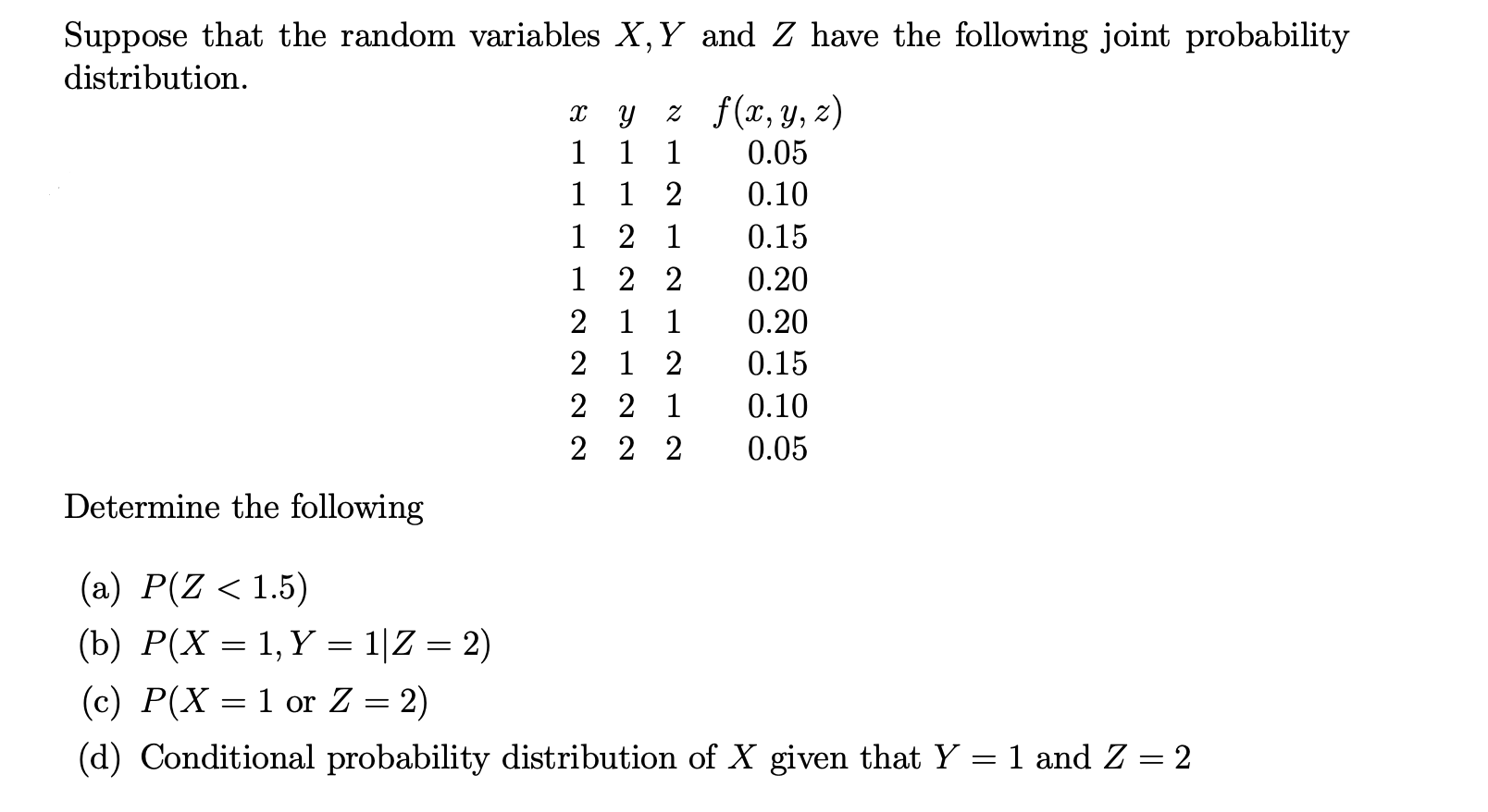 Solved Suppose That The Random Variables X Y And Z Have The