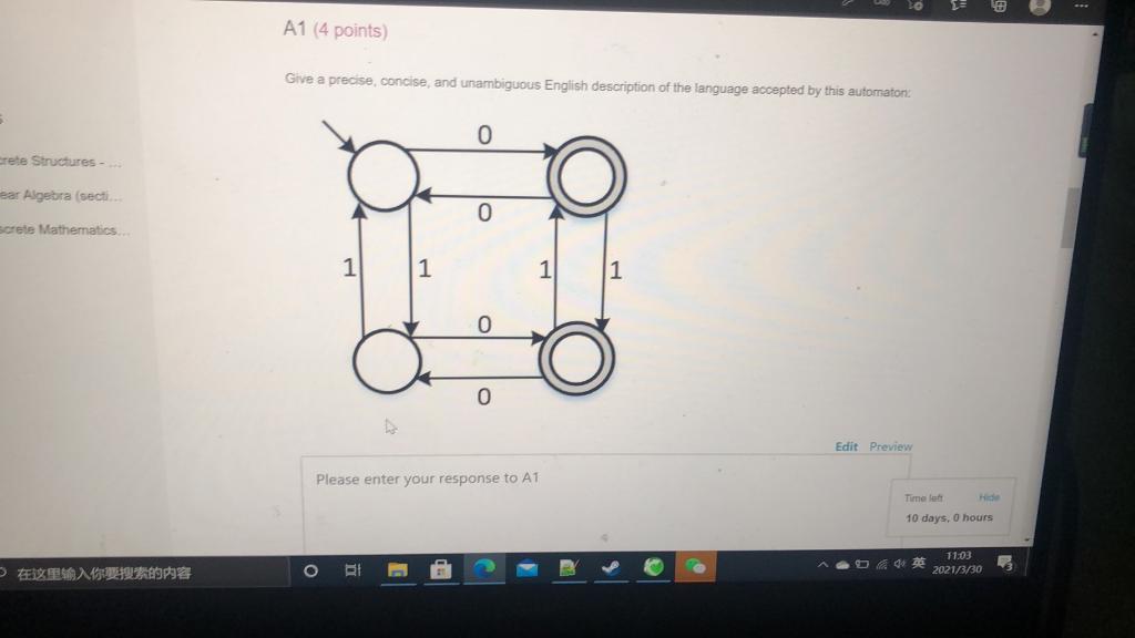 Solved A1 (4 points) Give a precise, concise, and | Chegg.com