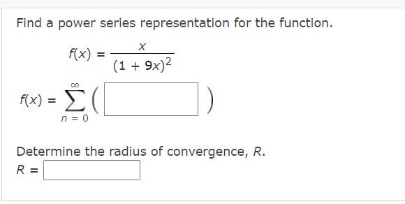 Solved Find a power series representation for the function. | Chegg.com