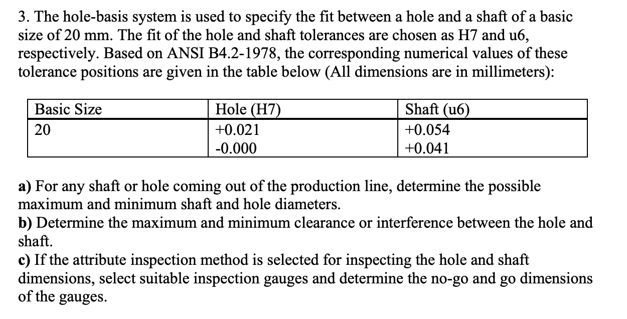 Solved 3. The hole-basis system is used to specify the fit | Chegg.com