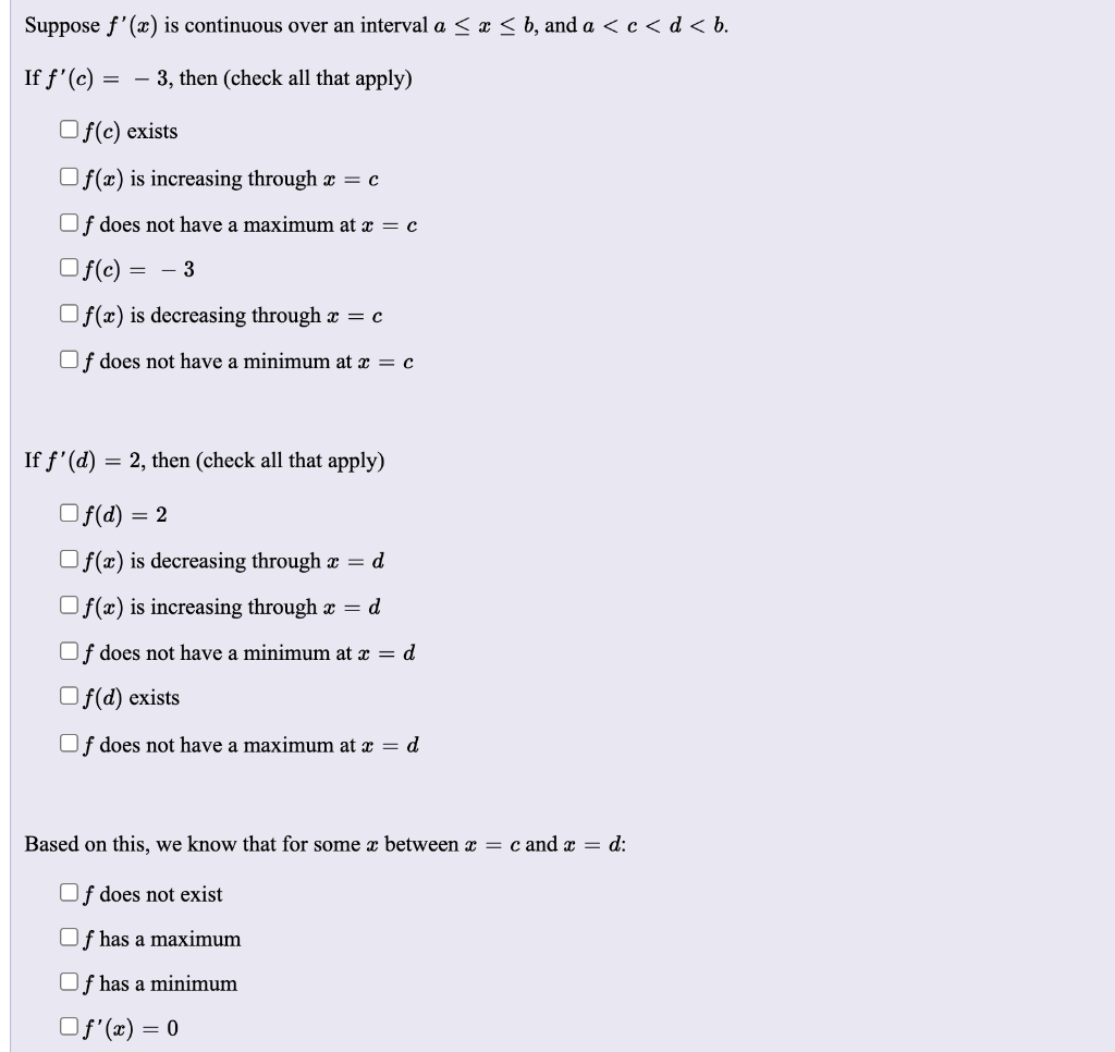 Solved Suppose f'(x) is continuous over an interval a
