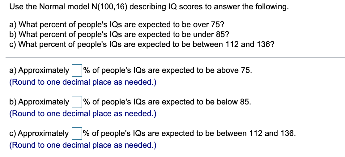 Solved Use the Normal model N(100,16) describing IQ scores | Chegg.com