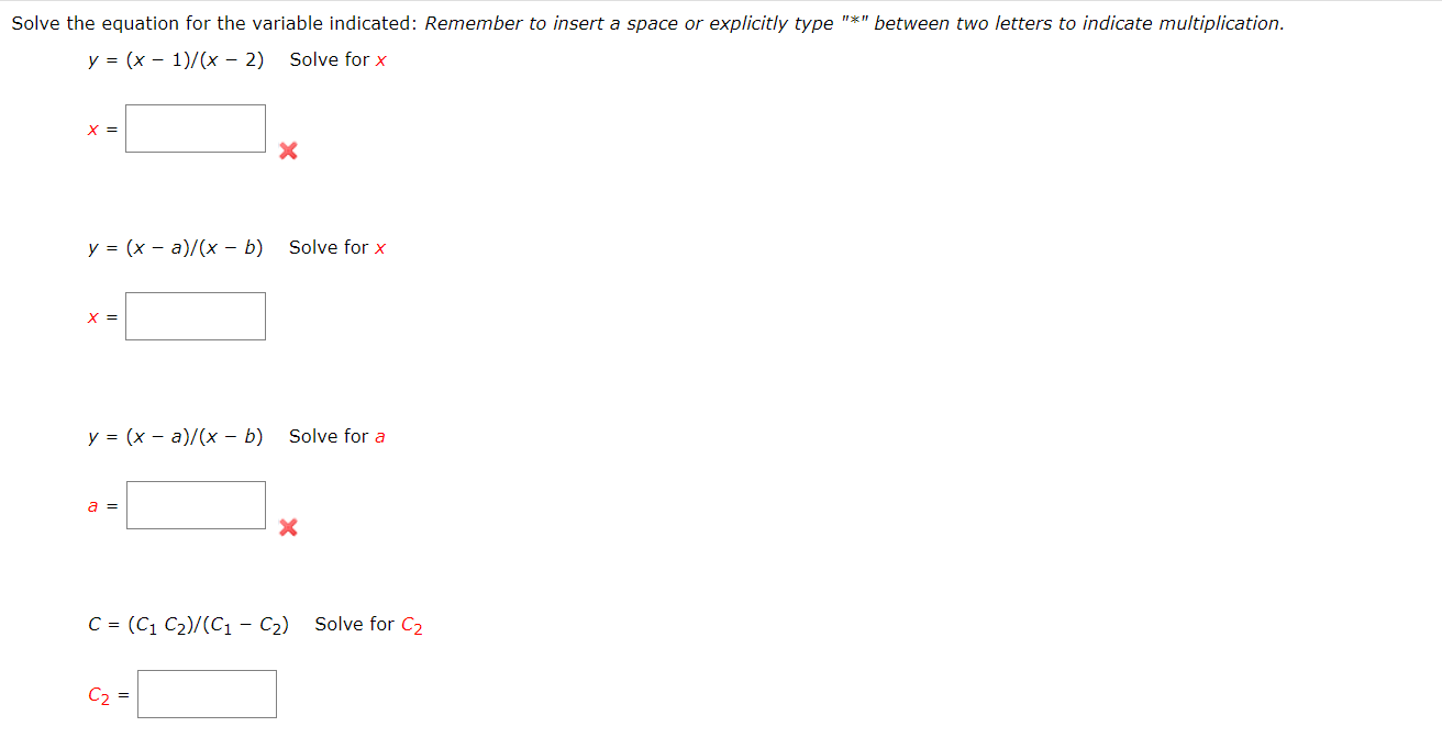 Solved Solve the equation for the variable indicated: | Chegg.com