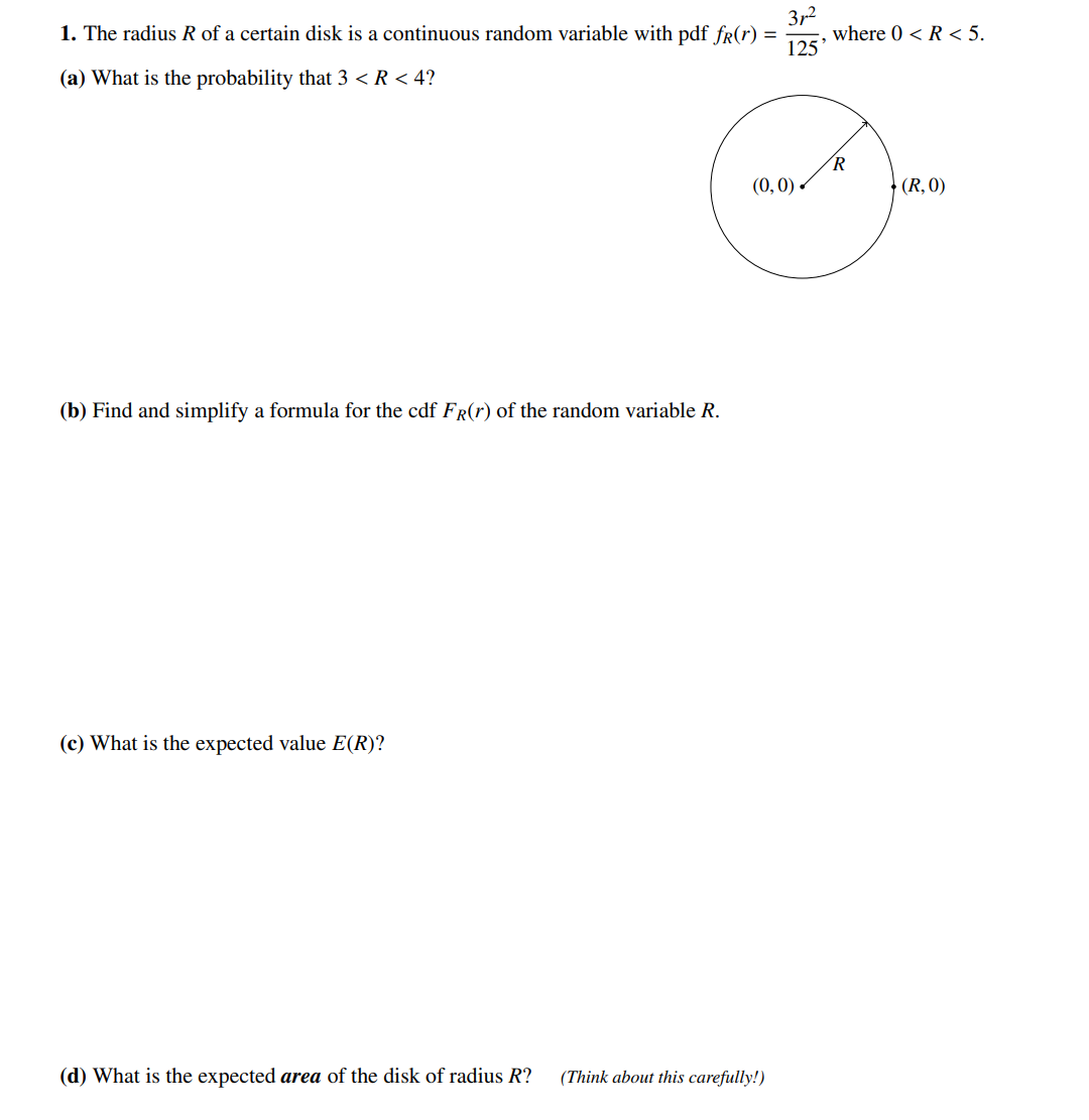 Solved The radius R ﻿of a certain disk is a continuous | Chegg.com