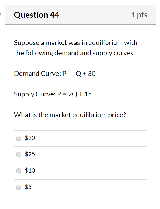 Solved Question 42 1 pts Suppose a market was in equilibrium | Chegg.com