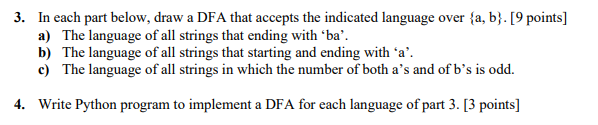 Solved 3. In each part below, draw a DFA that accepts the | Chegg.com