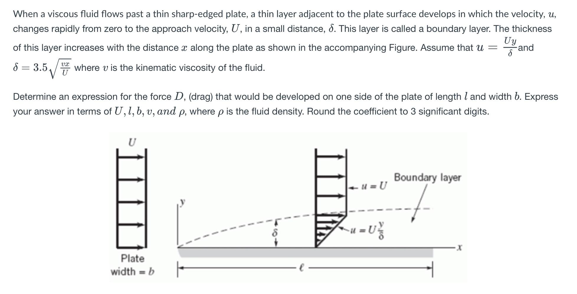 Solved When a viscous fluid flows past a thin sharp-edged | Chegg.com