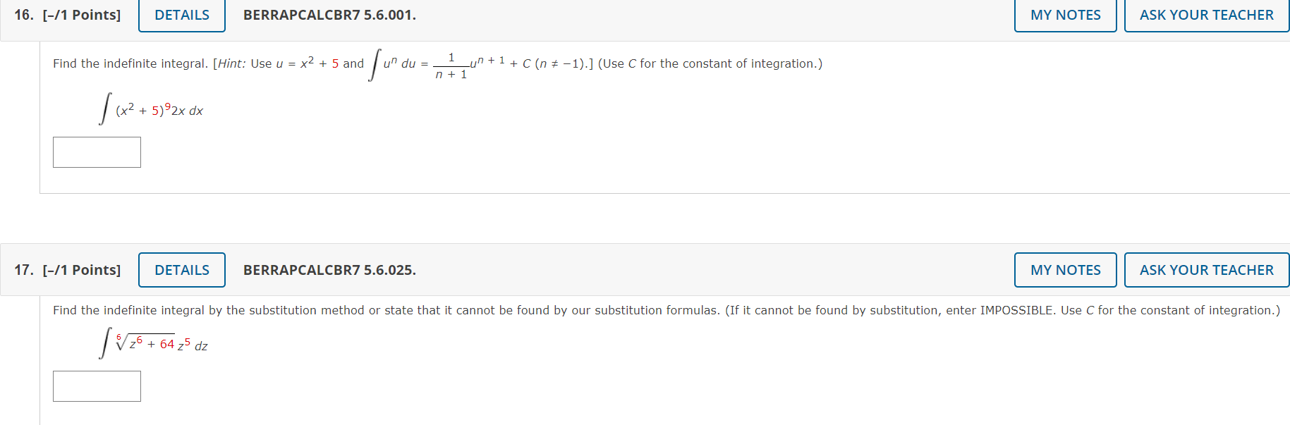 Solved 16. [-/1 Points] DETAILS BERRAPCALCBR7 5.6.001. MY | Chegg.com