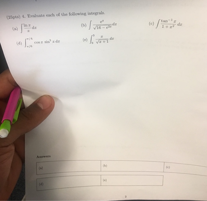 Solved Evaluate each of the following integrals. integral | Chegg.com