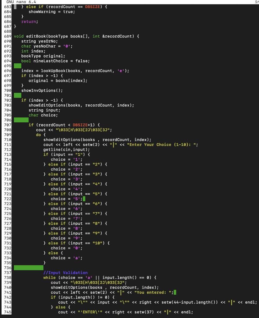 Solved GNU nano 6.4 invmenu.cpp GNU nano | Chegg.com