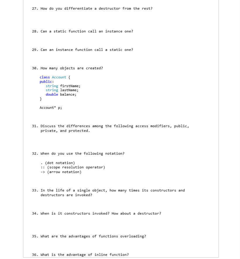 Solved 27. How do you differentiate a destructor from the | Chegg.com