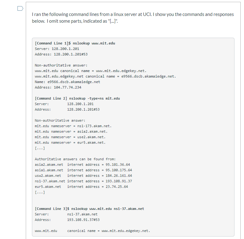 Solved I ran the following command lines from a linux server | Chegg.com