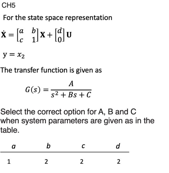 For the state space representation | Chegg.com