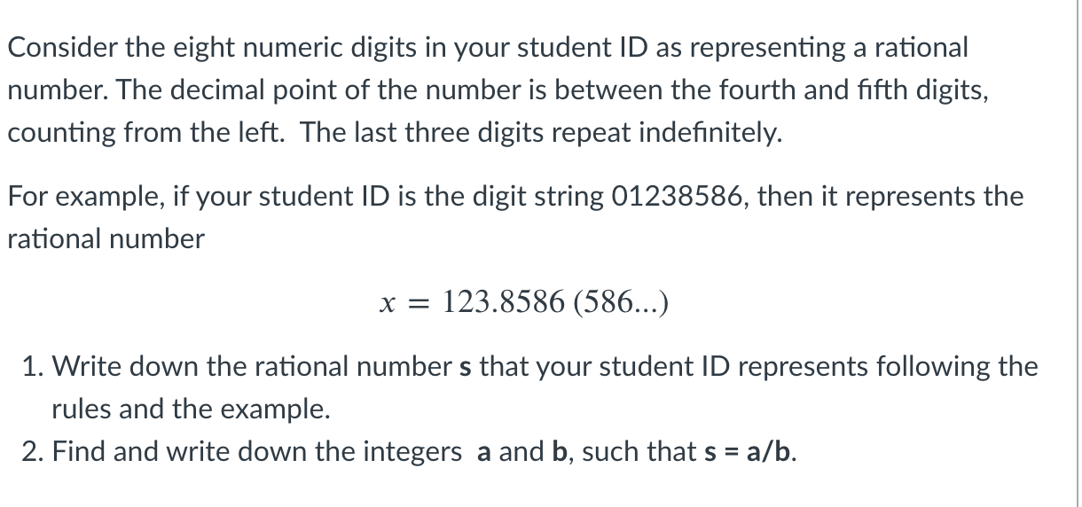 Solved Consider the eight numeric digits in your student ID | Chegg.com