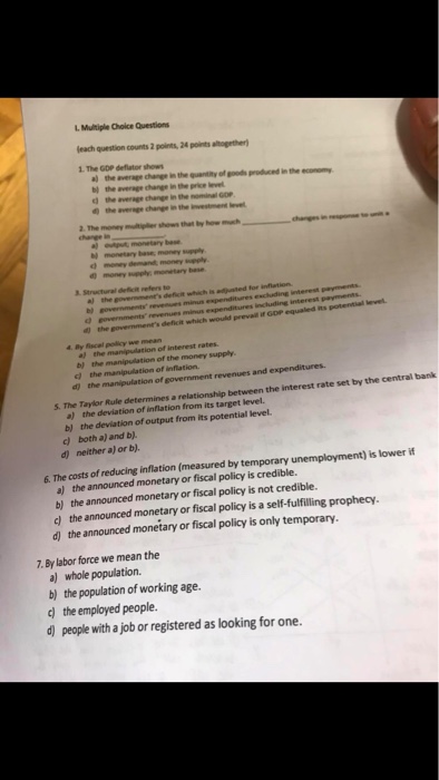 Solved L. Multiple Choice Questions leach question counts 2 | Chegg.com