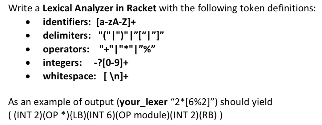 Write a Lexical Analyzer in Racket with the following | Chegg.com