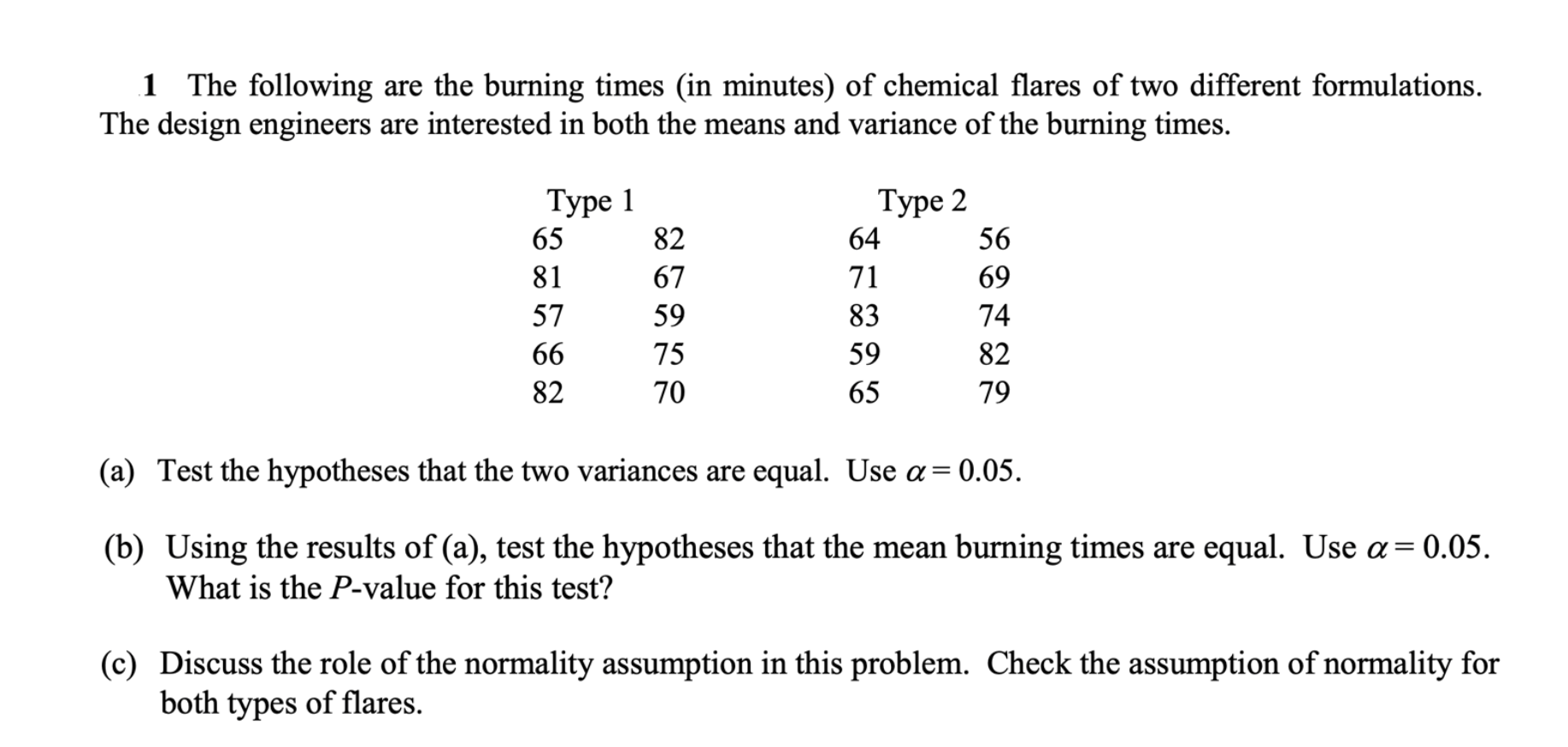 [Solved]: 1 The following are the burning times (in minute