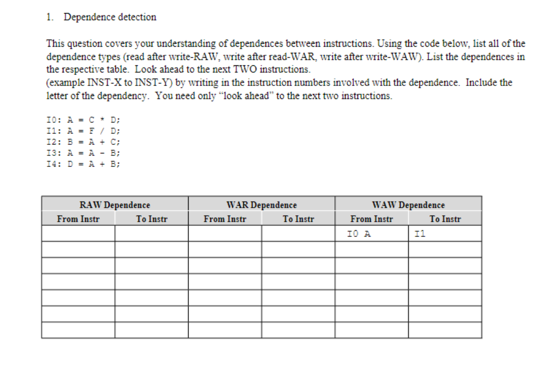 Solved 1. Dependence detection This question covers your | Chegg.com
