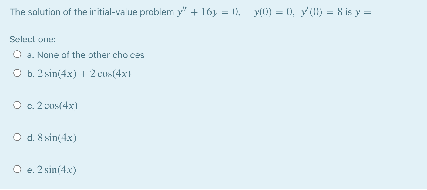 Solved The solution of the initial-value problem y" + 16y = | Chegg.com