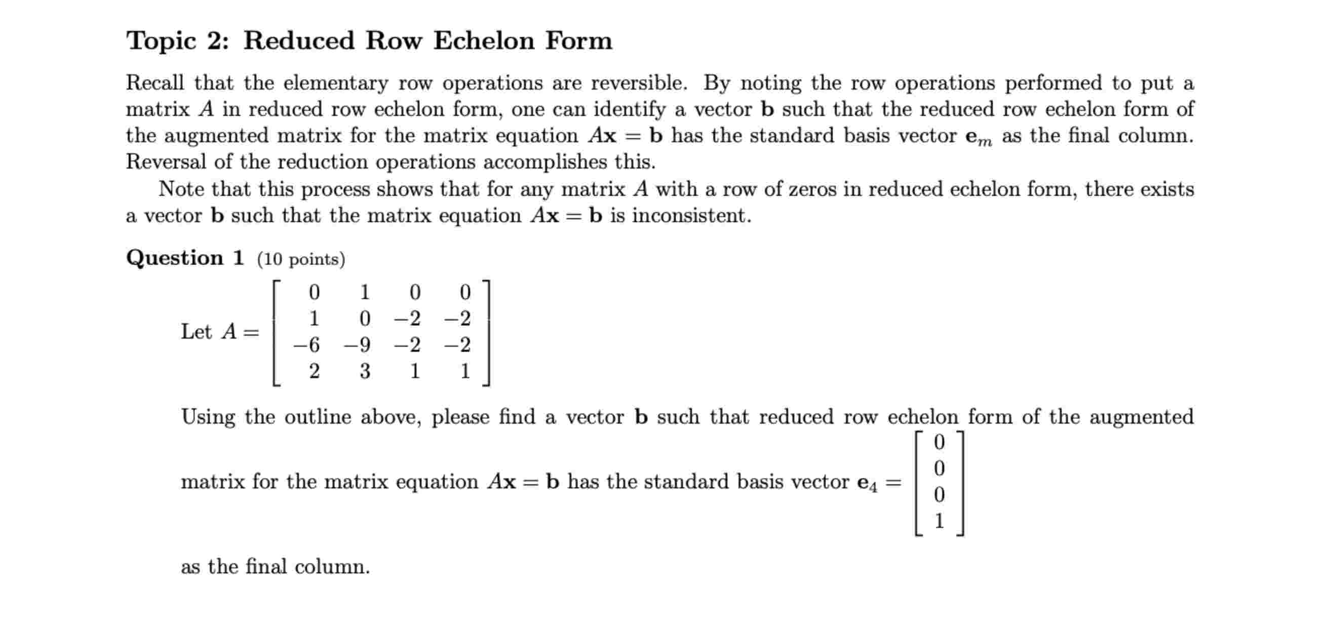 Solved Topic 2: Reduced Row Echelon FormRecall that the | Chegg.com