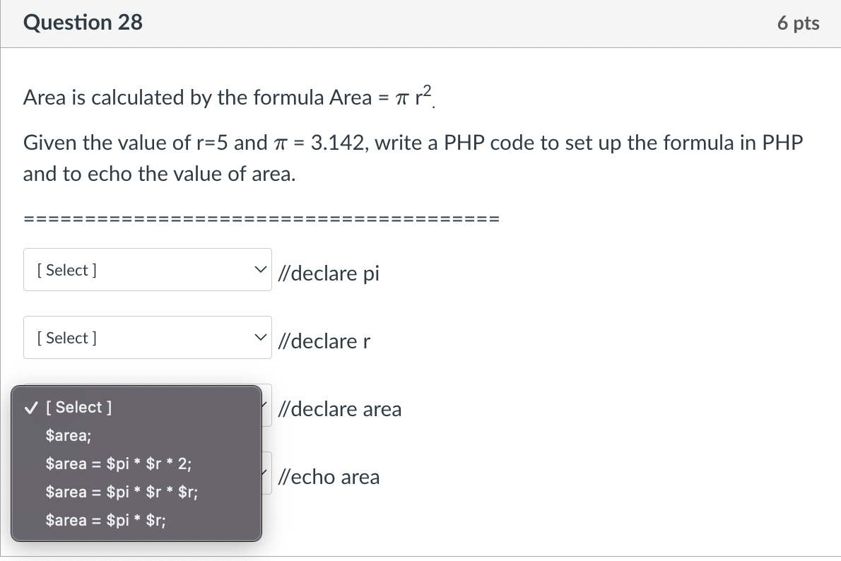 Solved Area is calculated by the formula Area =πr2. Given | Chegg.com
