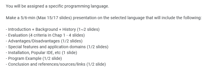 Solved You will be assigned a specific programming language. | Chegg.com