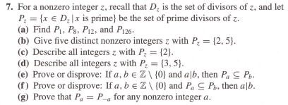 Solved 7. For a nonzero integer z, recall that Dz is the set | Chegg.com