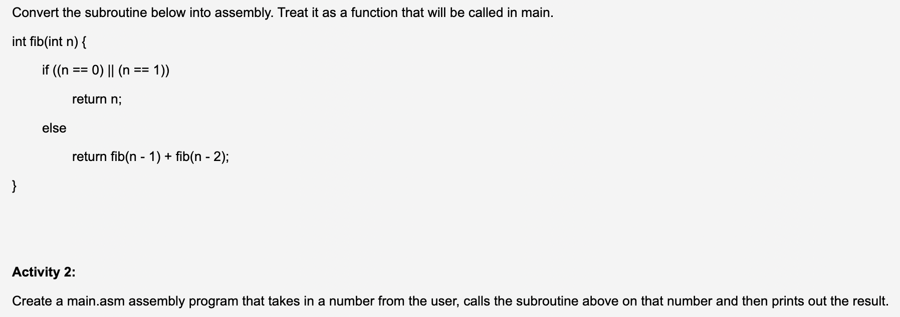 Solved Convert the subroutine below into assembly. Treat it | Chegg.com