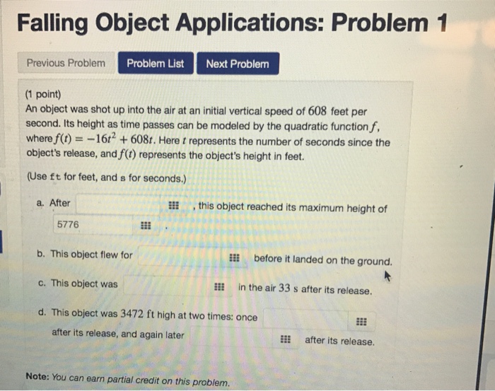 Solved Falling Object Applications Problem 1 Previous