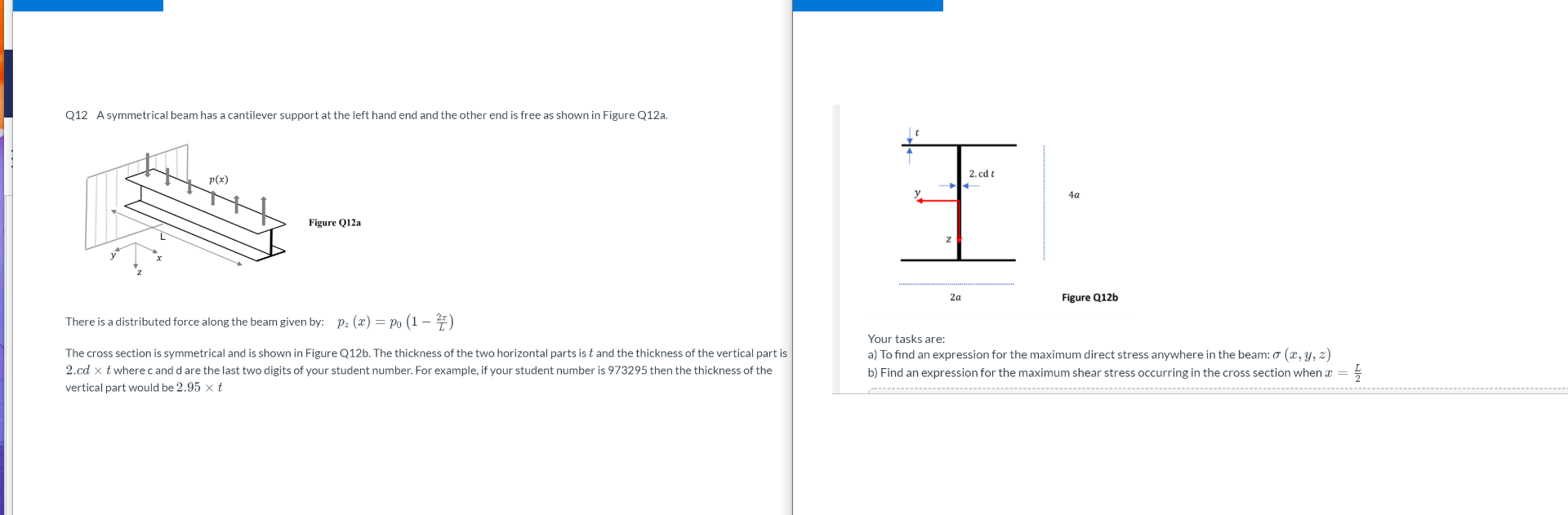 Solved Q12 Asymmetrical beam has a cantilever support at the | Chegg.com