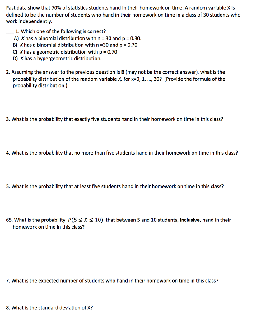 Solved Past data show that 70% of statistics students hand | Chegg.com