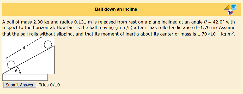 Solved Ball down an Incline A ball of mass 2.30 kg and | Chegg.com