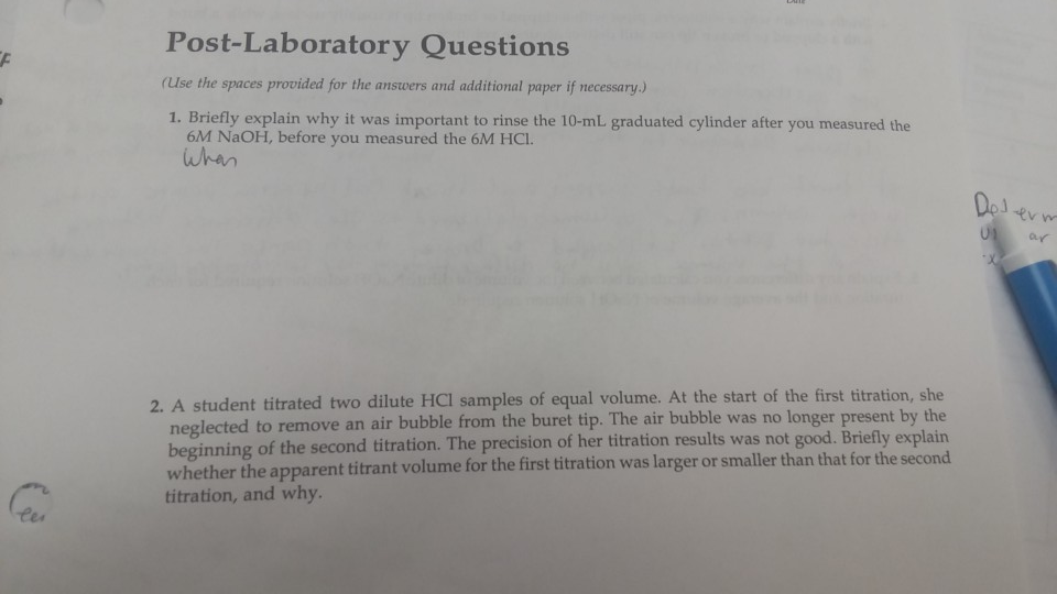 Solved Post-Laboratory Questions (use the spaces provided | Chegg.com