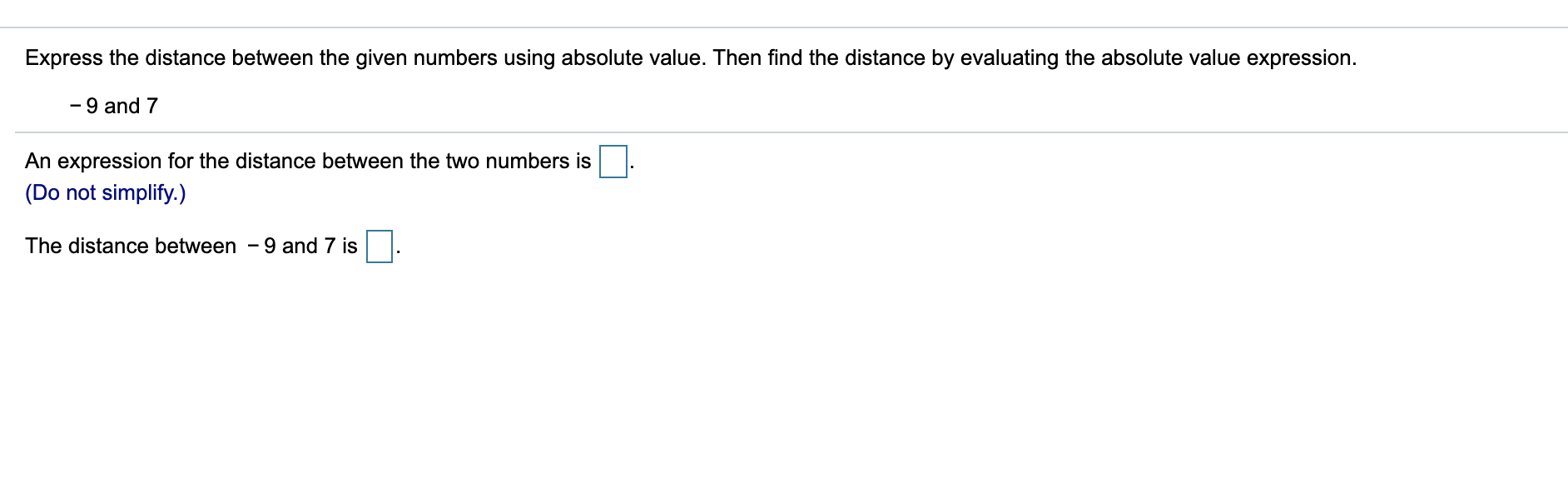 Solved Express the distance between the given numbers using | Chegg.com