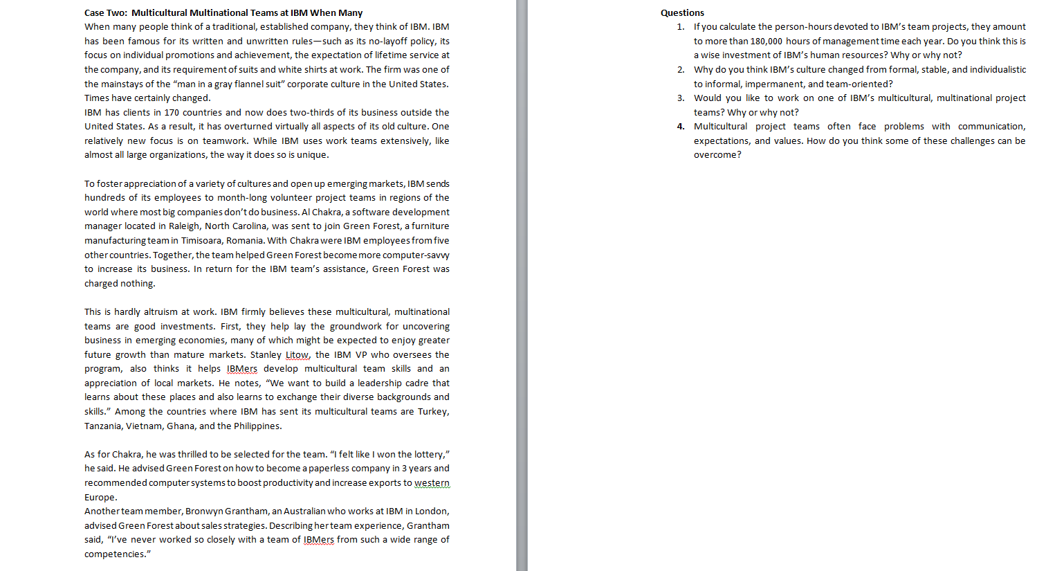 Solved Case Two: Multicultural Multinational Teams at IBM | Chegg.com