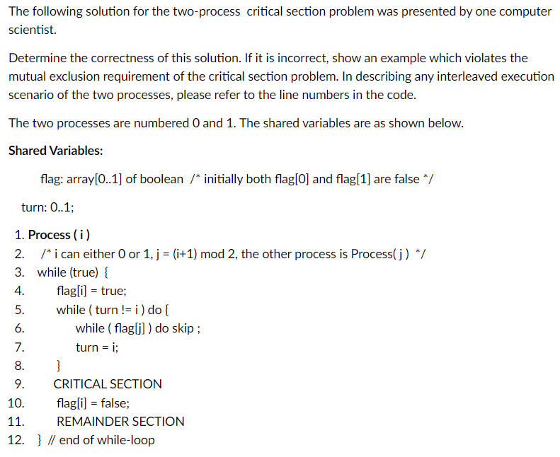 Solved The following solution for the two-process critical | Chegg.com