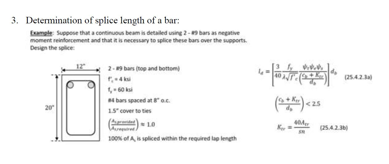 Solved 3. Determination of splice length of a bar: Example: | Chegg.com